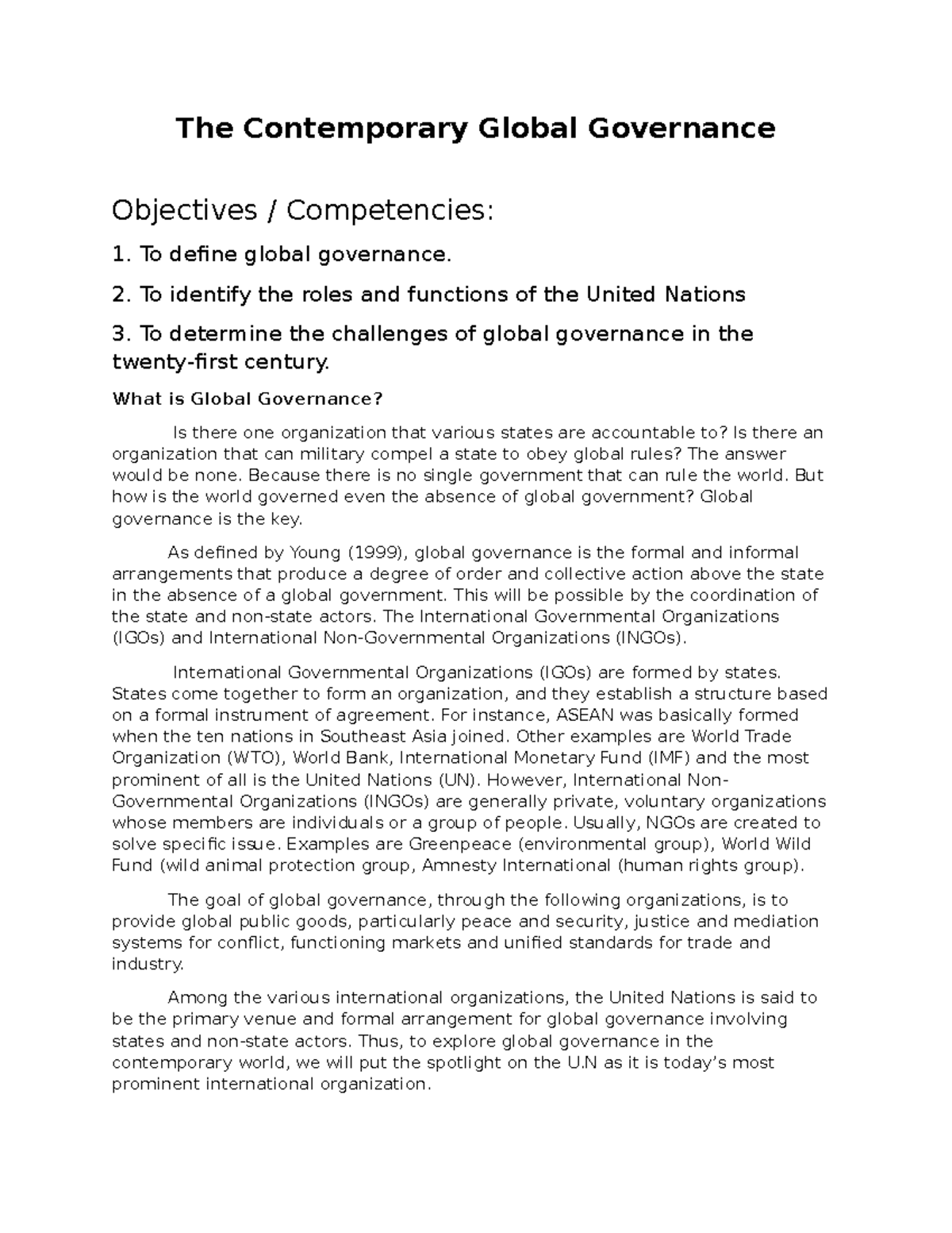 The Contemporary Global Governance - The Contemporary Global Governance ...