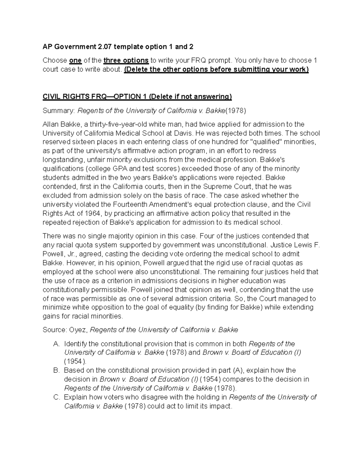 AP Gov 2.07 assignment - AP Government 2 template option 1 and 2 Choose ...