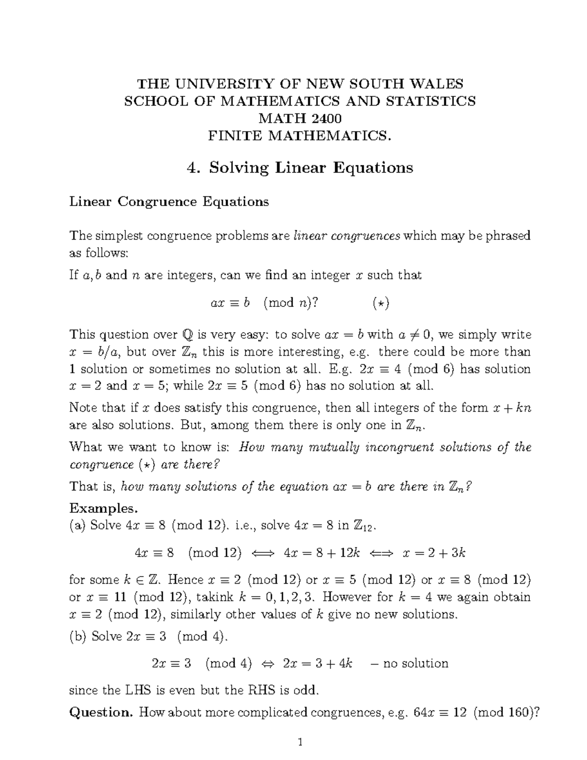 Chapter 4 - powers and primitive roots - THE UNIVERSITY OF NEW SOUTH ...