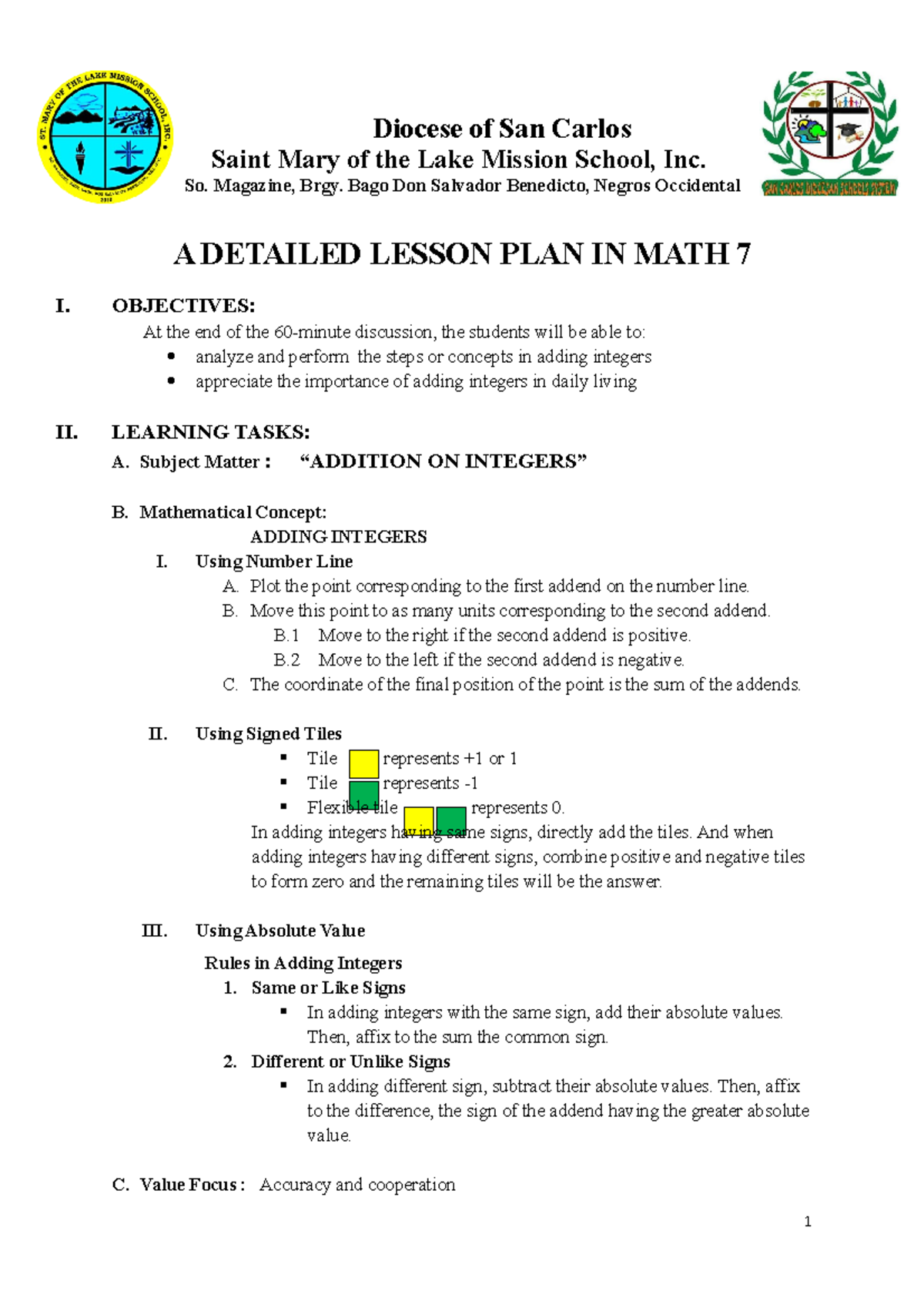 Addition OF Integers 7 - I graduated 3 years ago. The document attached ...