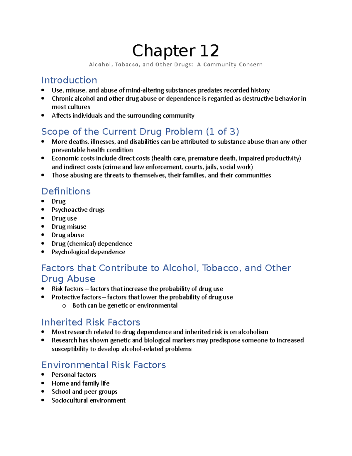 PUBH - Chapter 12 - Chapter 12 Alcohol, Tobacco, and Other Drugs: A ...