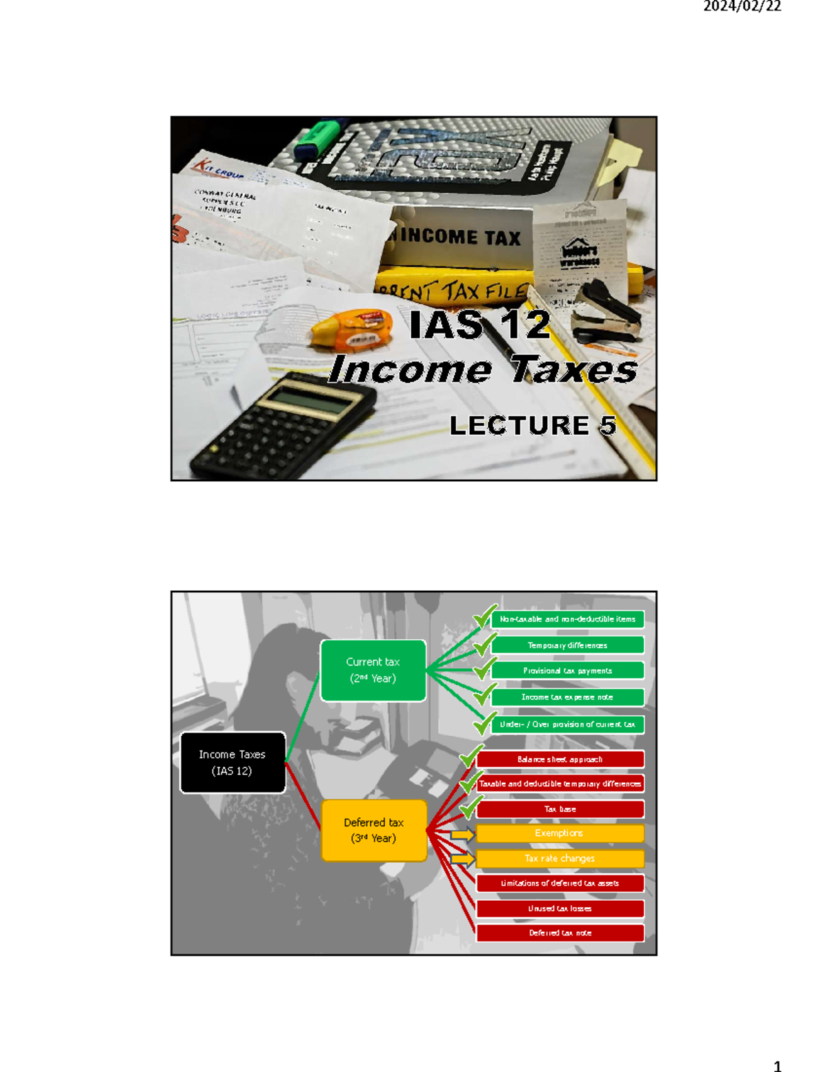 5 IAS 12 Income Taxes - Lecture 5 slides 2024 - Income Taxes (IAS 12) Current tax (2nd Year ...