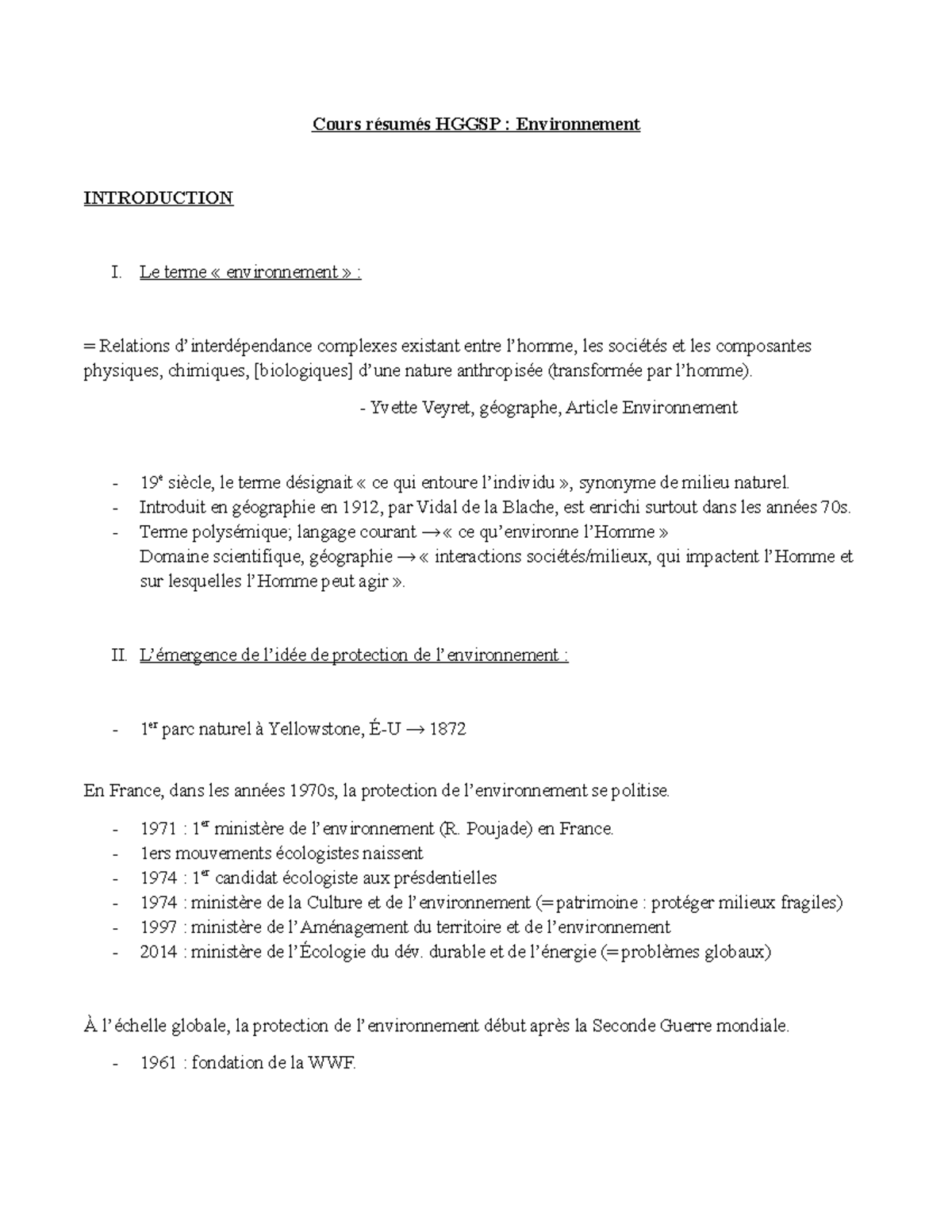 Environnement cours - thème 6 - Cours résumés HGGSP : Environnement ...