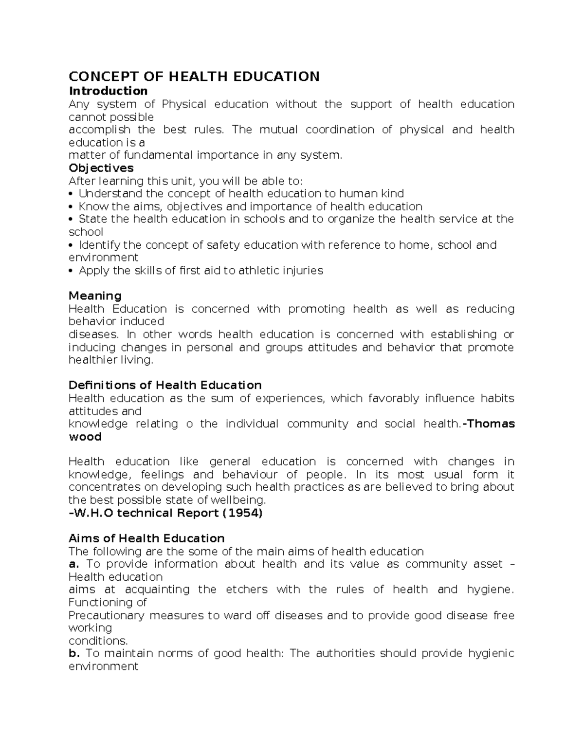 Concept OF Health Education students notes TWO - CONCEPT OF HEALTH ...