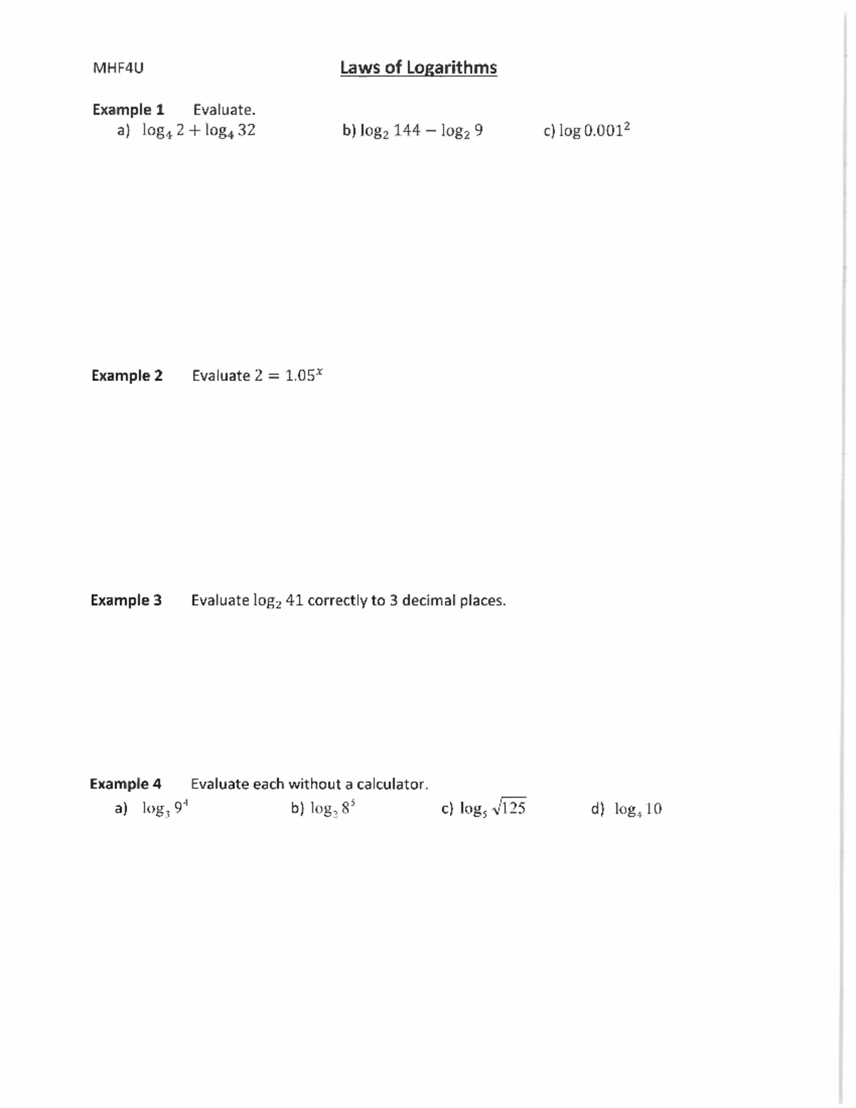 Log laws - Math 123 - Studocu