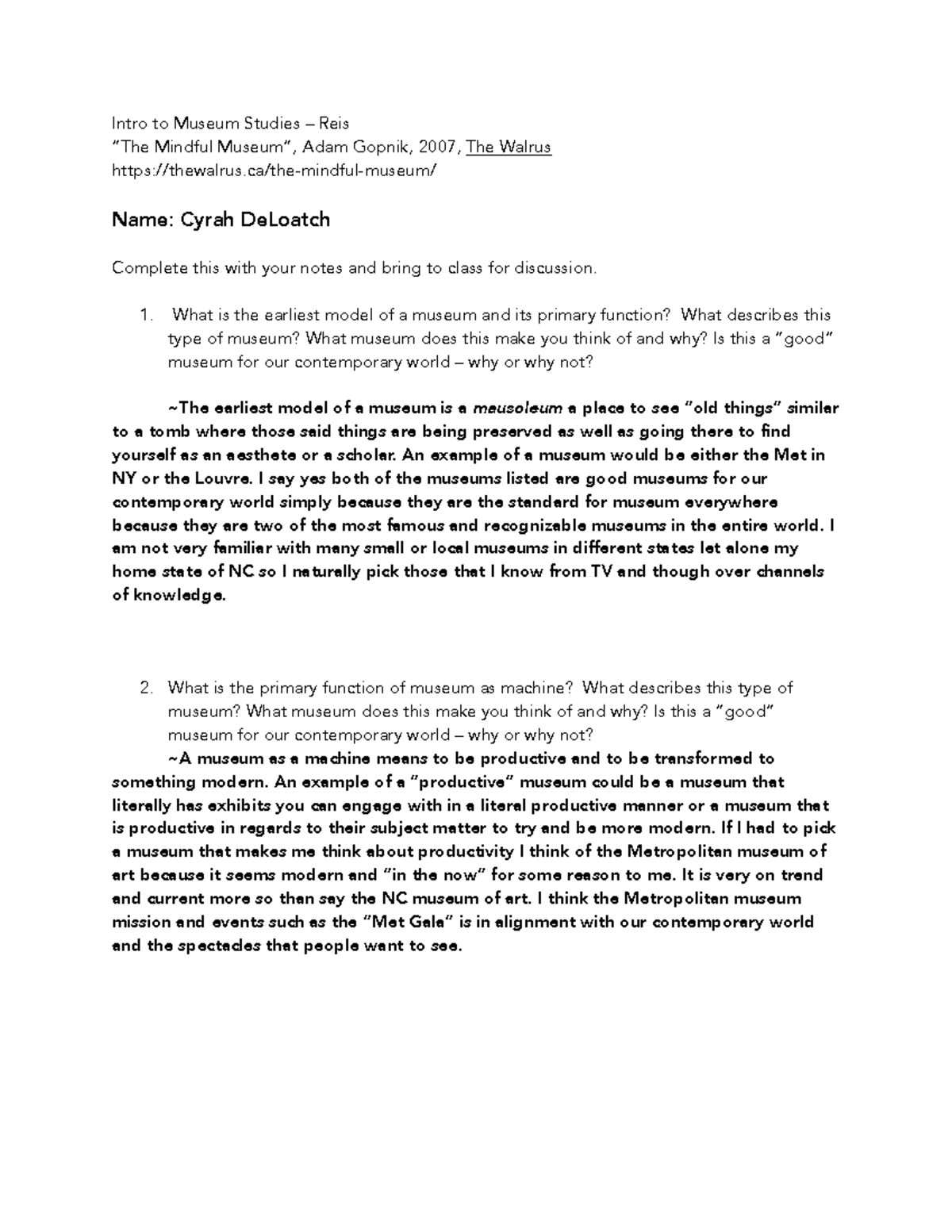 The Mindful Museum Discussion Guide - Intro to Museum Studies – Reis ...