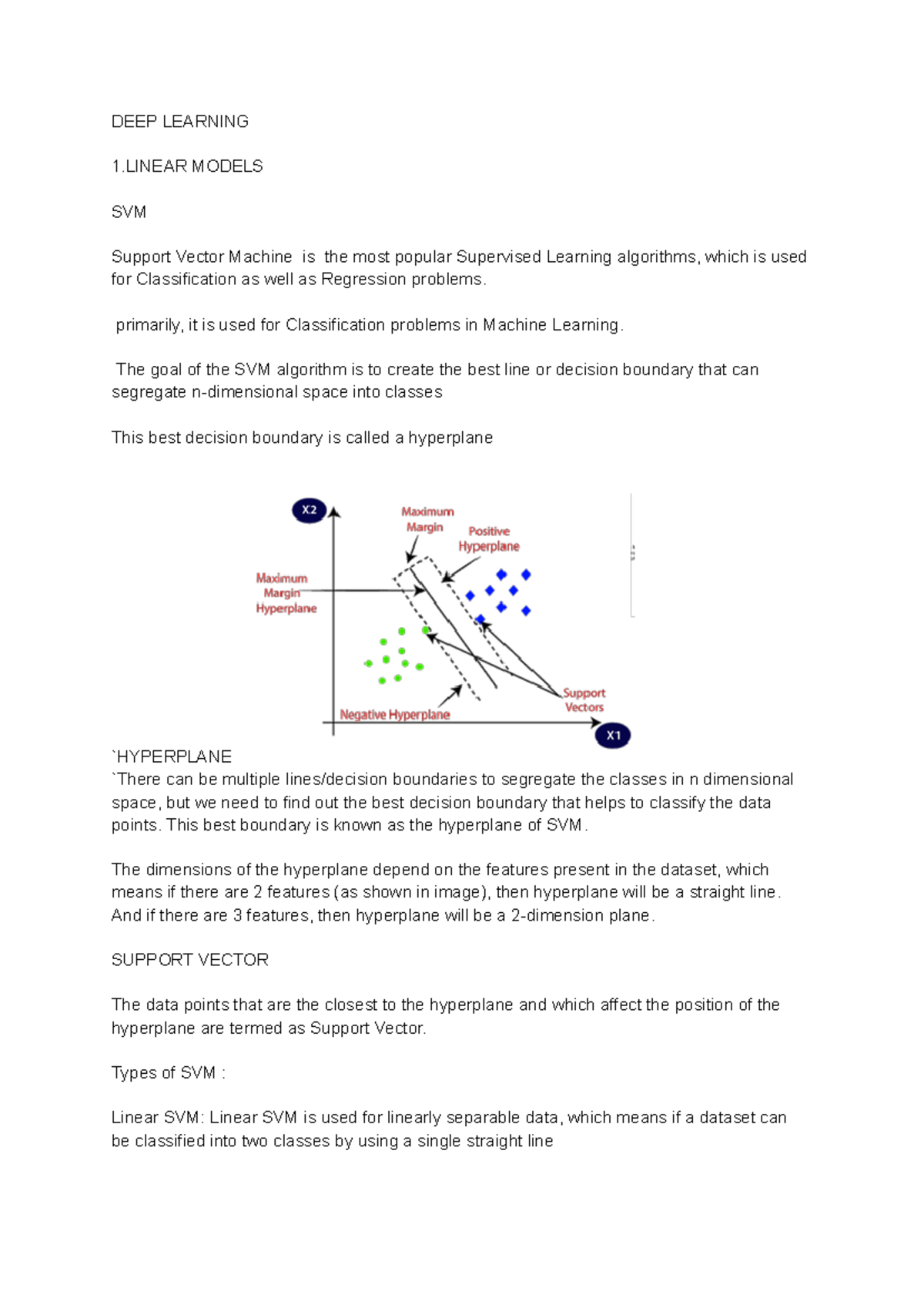 Deep Learning Notes Deep Learning 1 Models Svm Support Vector Machine Is The Most Popular