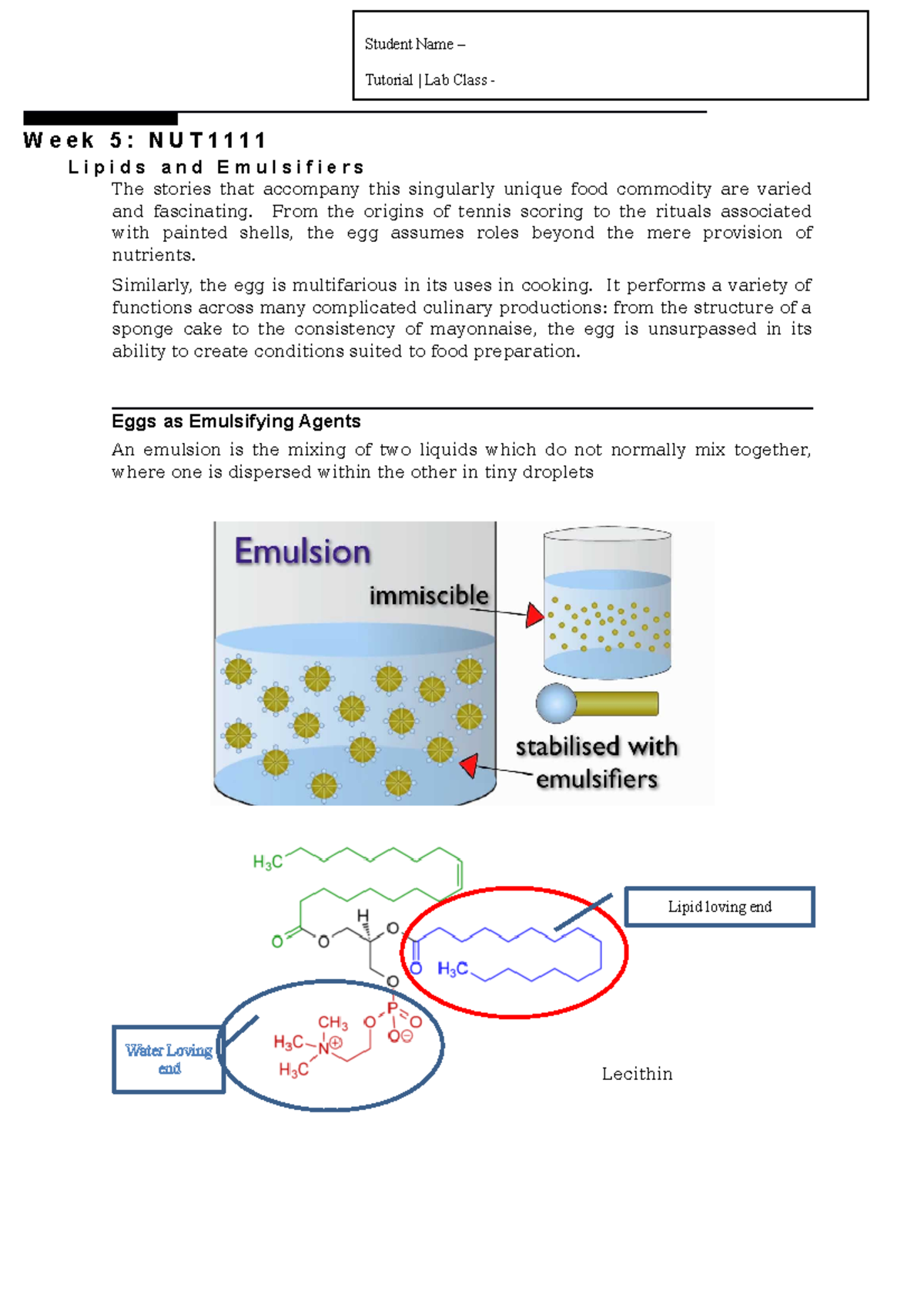 Week 5 - Week 5 tutorial worksheet - Week 5: NUT L i p i d s a n d E m ...