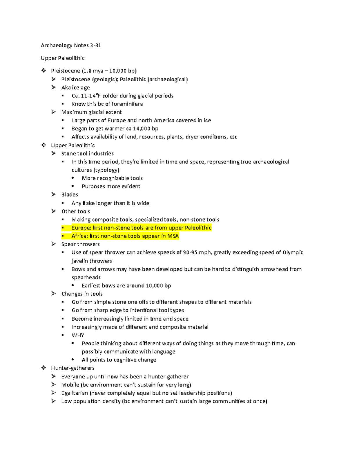 Archaeology Notes 3-31 - Archaeology Notes 3- Upper Paleolithic ...