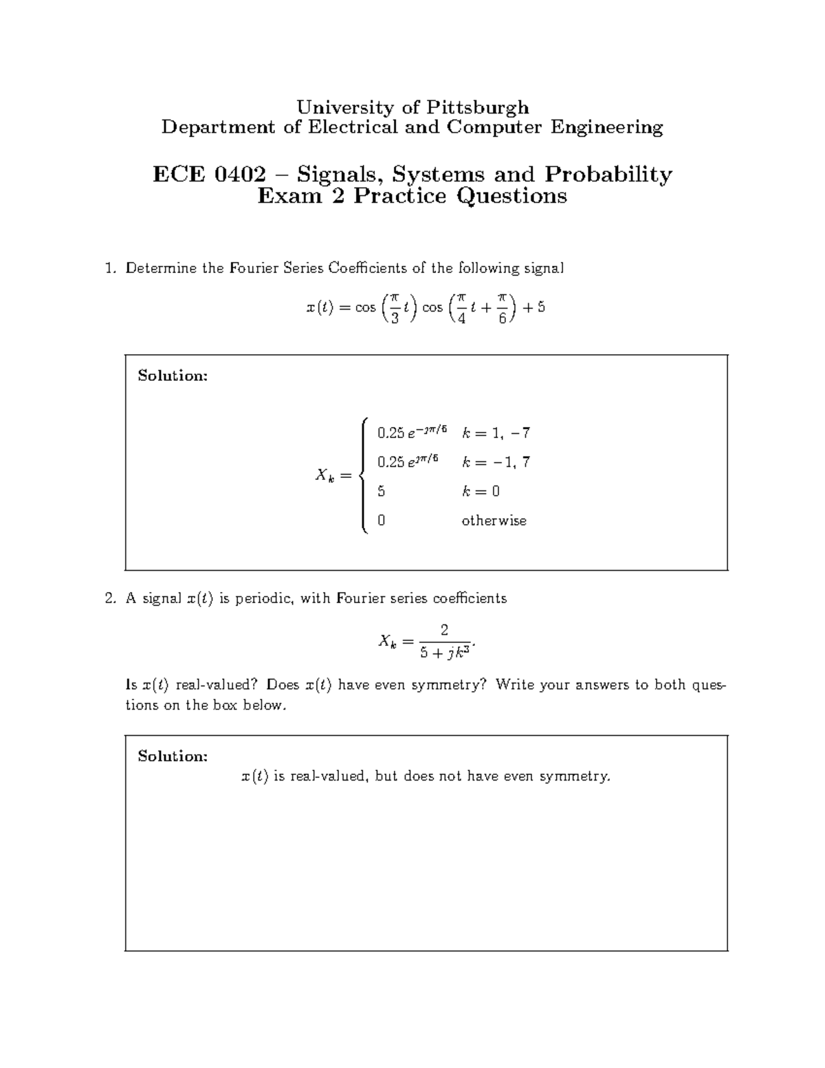 ECE0402 spring 2023 Exam2 Practice Problems with answers - University of Pittsburgh Department ...