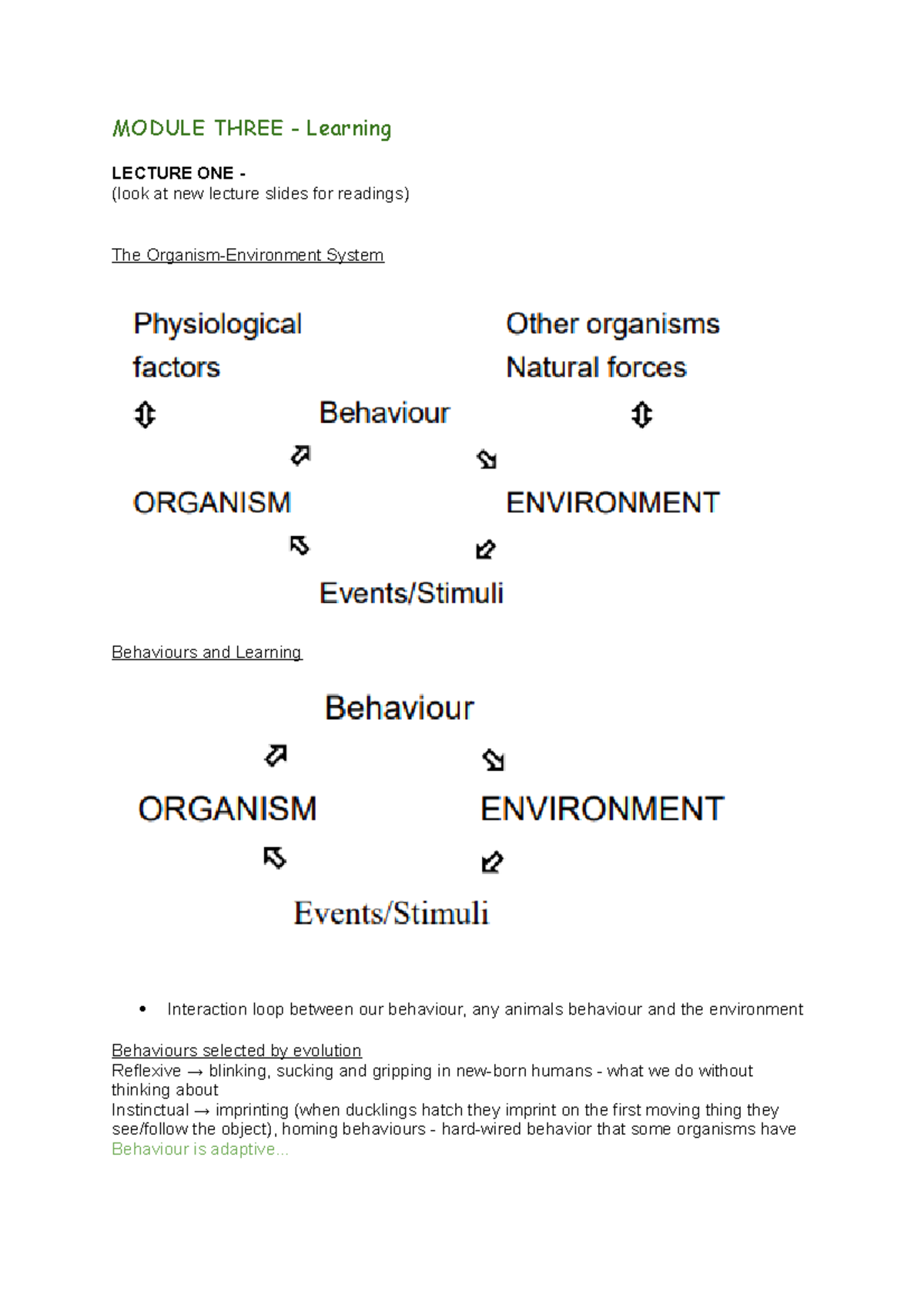 PSYC 111 Module 3 - MODULE THREE - Learning LECTURE ONE - (look at new ...