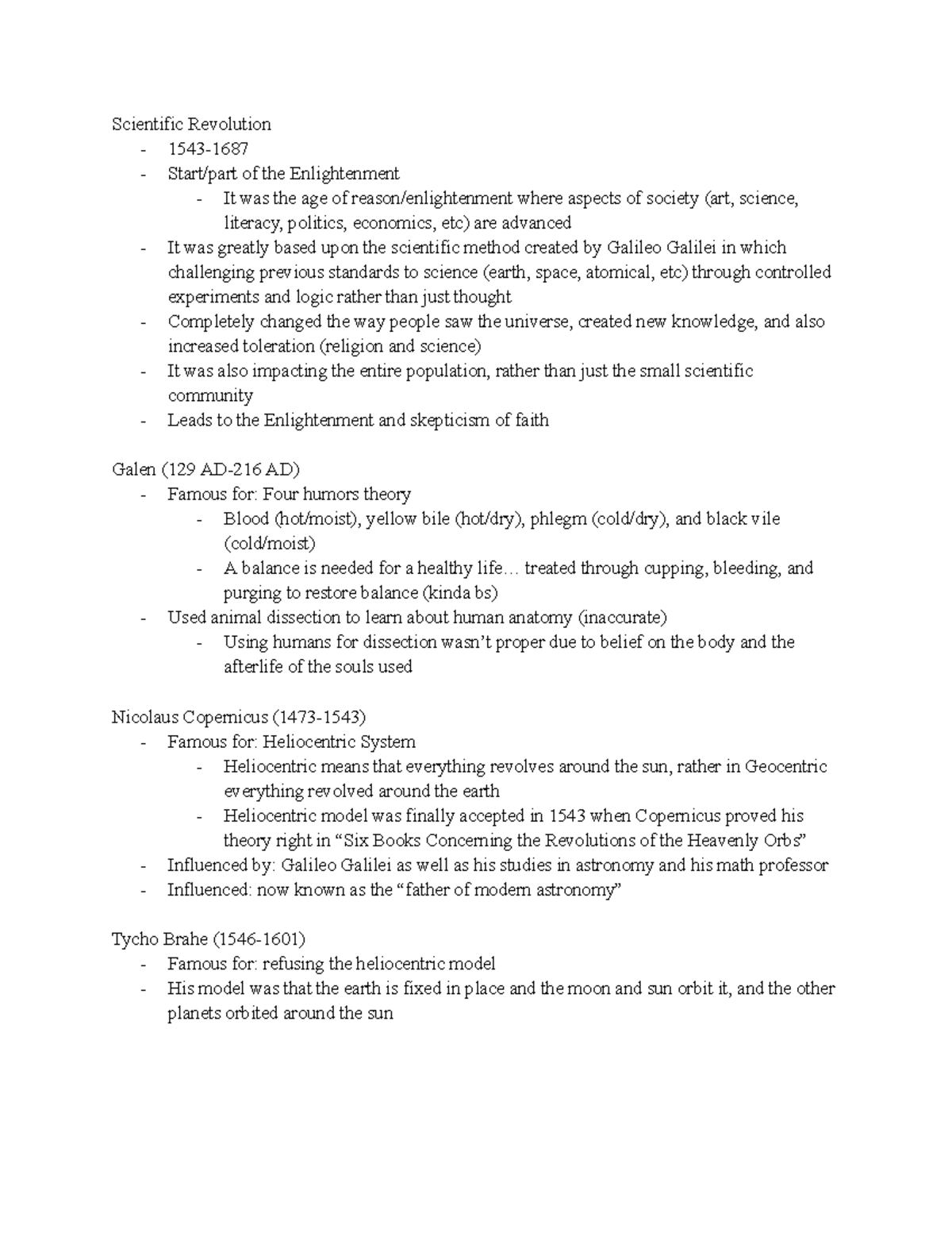 EUH2001 Chapter 16 notes - Scientific Revolution - 1543- Start/part of ...