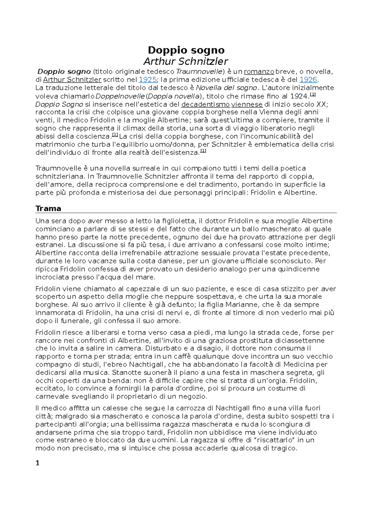 Romanzo Doppio sogno Schnitzler - Doppio sogno Arthur Schnitzler Doppio sogno (titolo originale ...