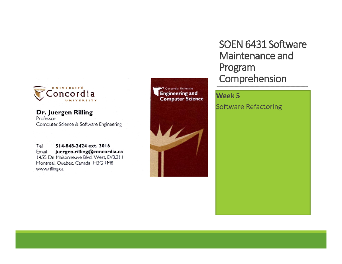 Lecture 5 SW Refactoring and cloning soft - SOEN 6431 Software ...