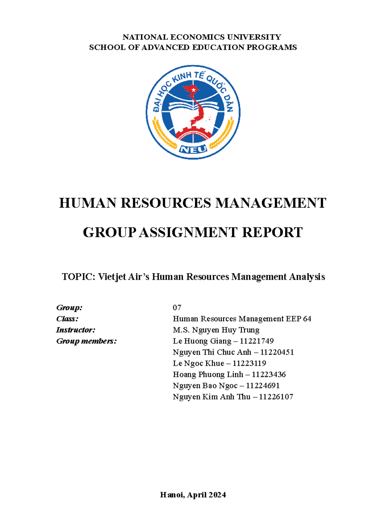 human resource management - NATIONAL ECONOMICS UNIVERSITY SCHOOL OF ...
