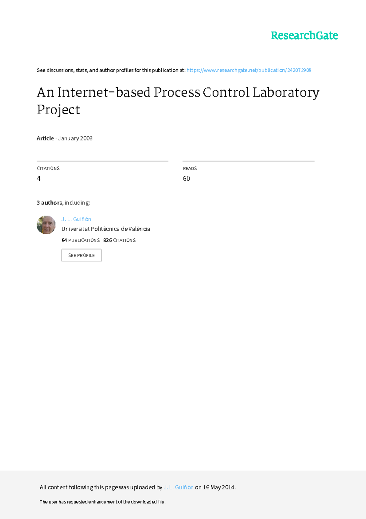 An Internet-based Process Control Laboratory Proje - See discussions ...