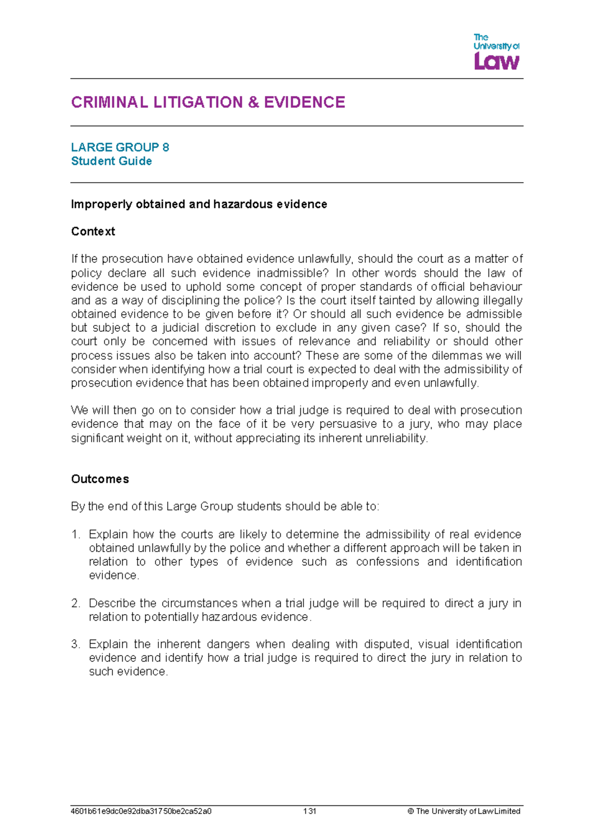 2324 crle lg08 ce01 student guide - CRIMINAL LITIGATION & EVIDENCE LARGE GROUP 8 Student Guide ...