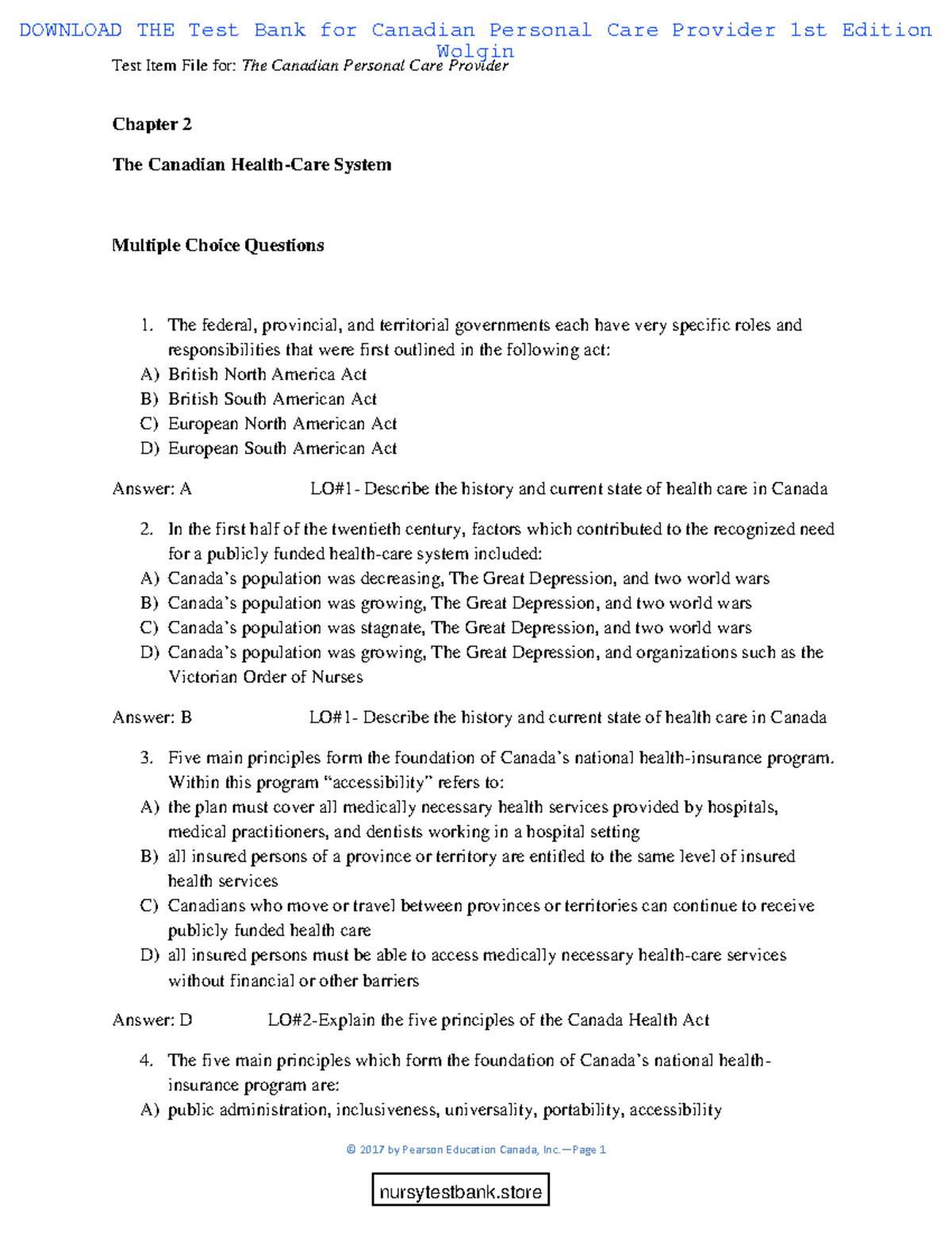 9780132984676-TEST-BANK-Test Bank for Canadian Personal Care Provider ...