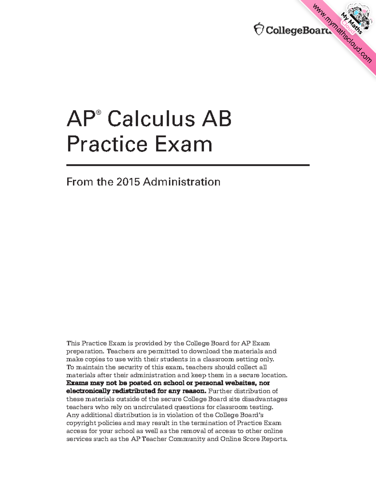 AB 2015 Practice Paper - sadasdasd - AP ® Calculus AB Practice Exam ...