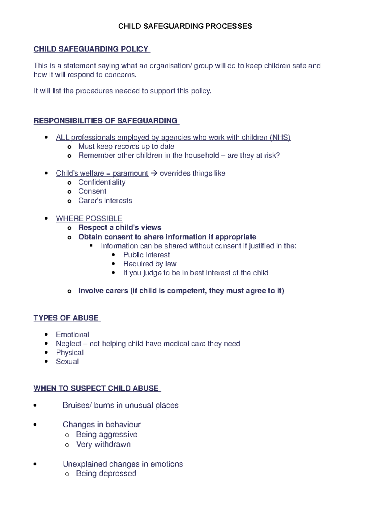 Child Safeguarding Policy - CHILD SAFEGUARDING PROCESSES CHILD ...