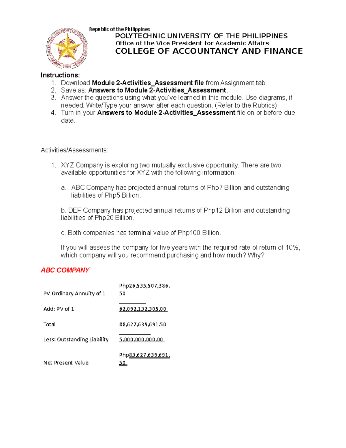 Answers to Module 2-Activities Assessment - Republic of the Philippines ...