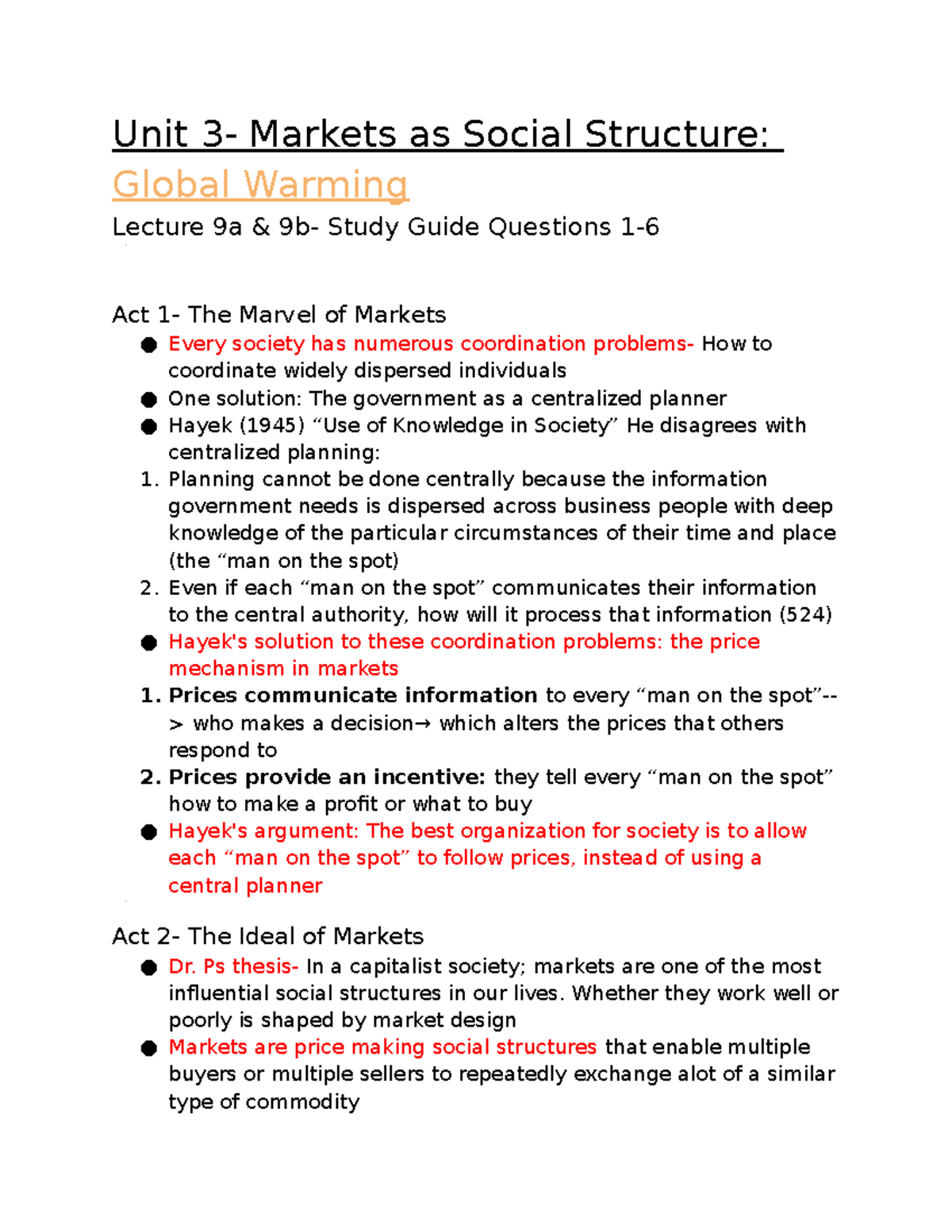 Sociology Unit 3 Lecture Notes - Unit 3- Markets as Social Structure ...