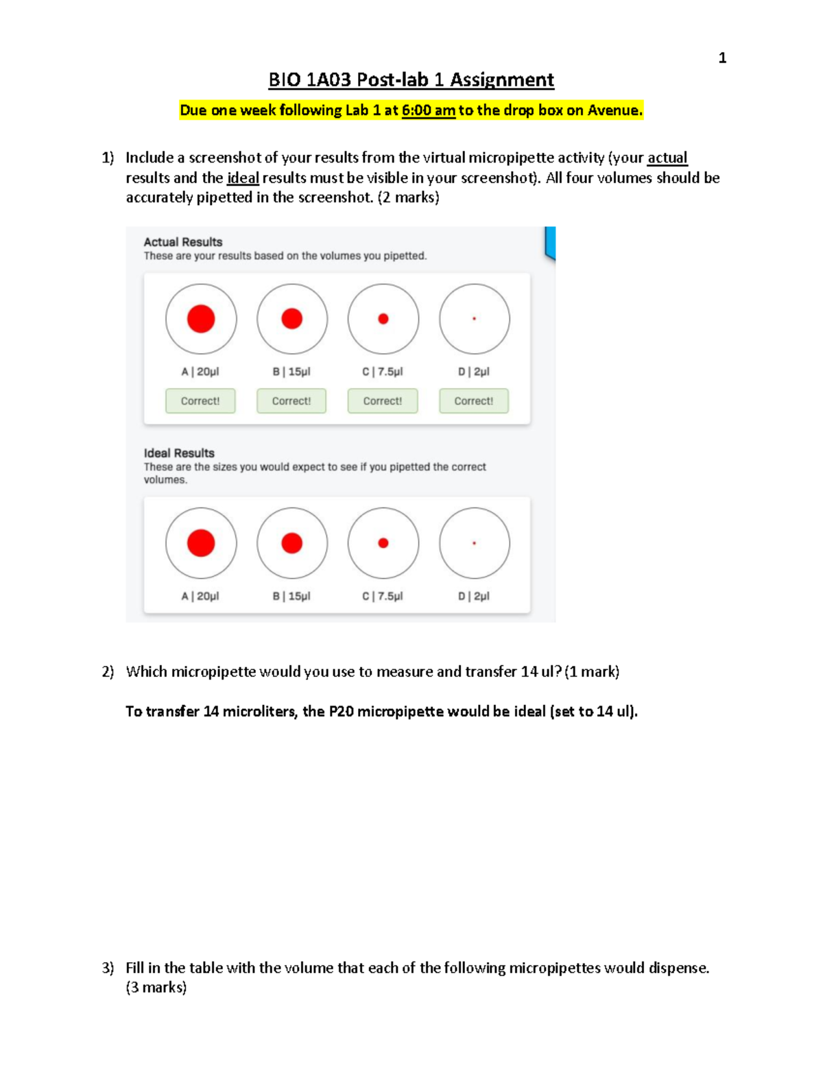BIO 1A03 Post-lab 1 Assignment - BIO 1A03 Post-lab 1 Assignment Due one week following Lab 1 at ...