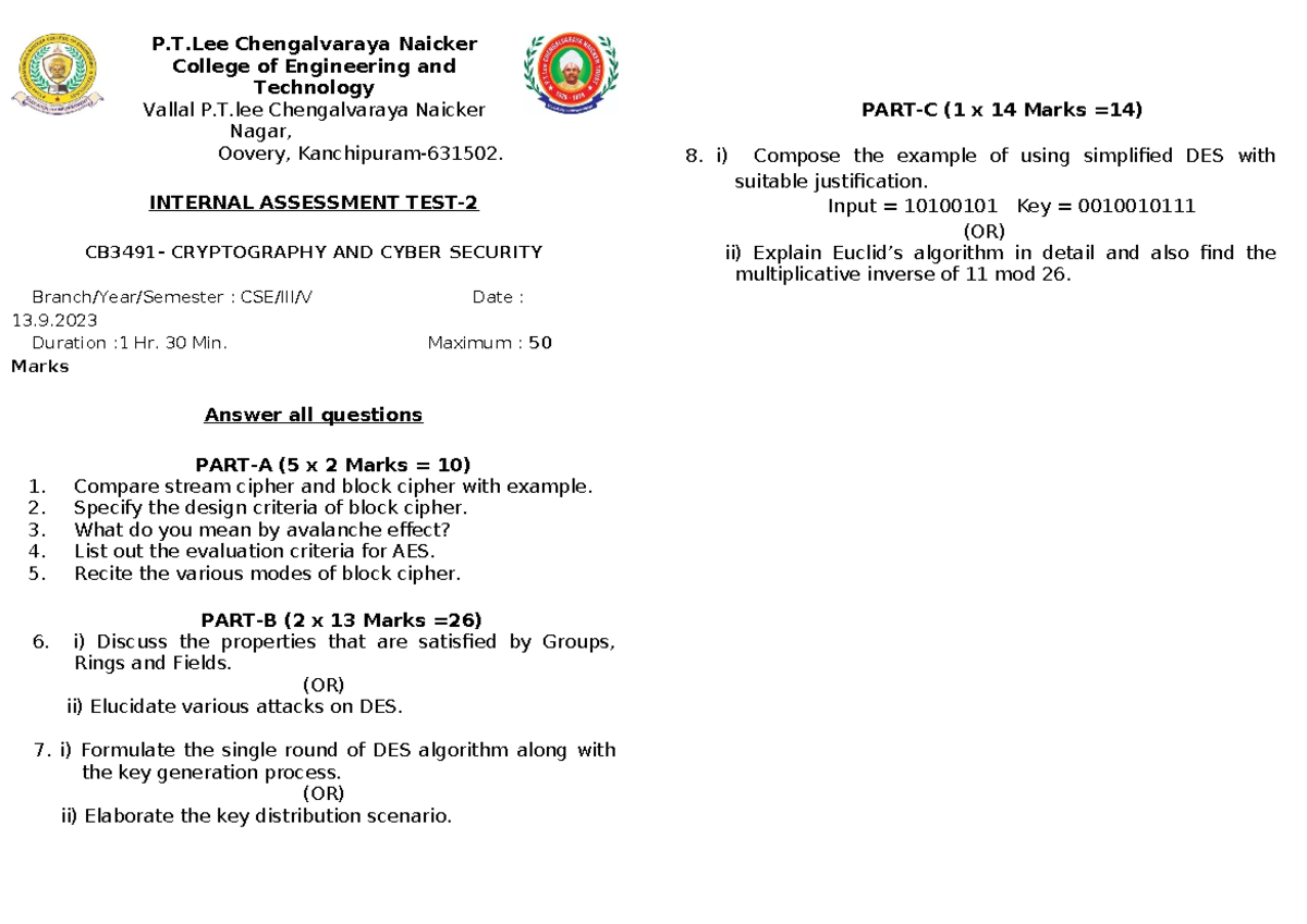 IAT 2 CCS Question Paper-Student copy - P.T Chengalvaraya Naicker ...