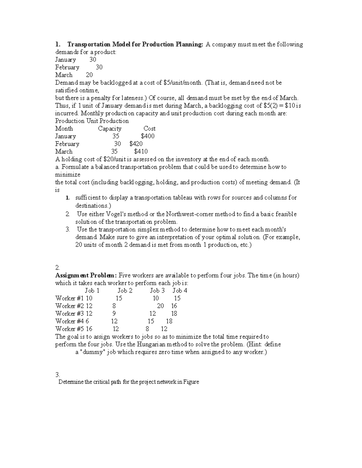 Assignment 3 MC305 - Transportation Model for Production Planning: A company must meet the ...