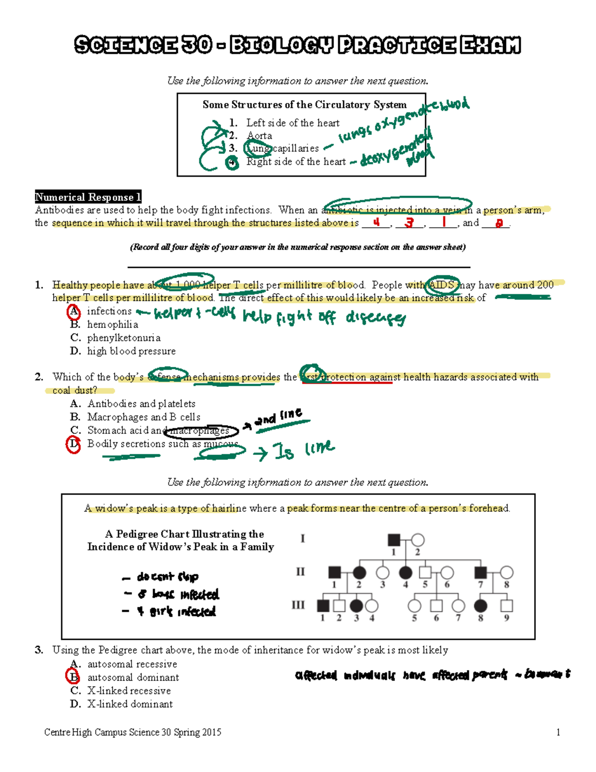 Biology Practice Exam-1 - Centre High Campus Science 30 Spring 2015 1 ...