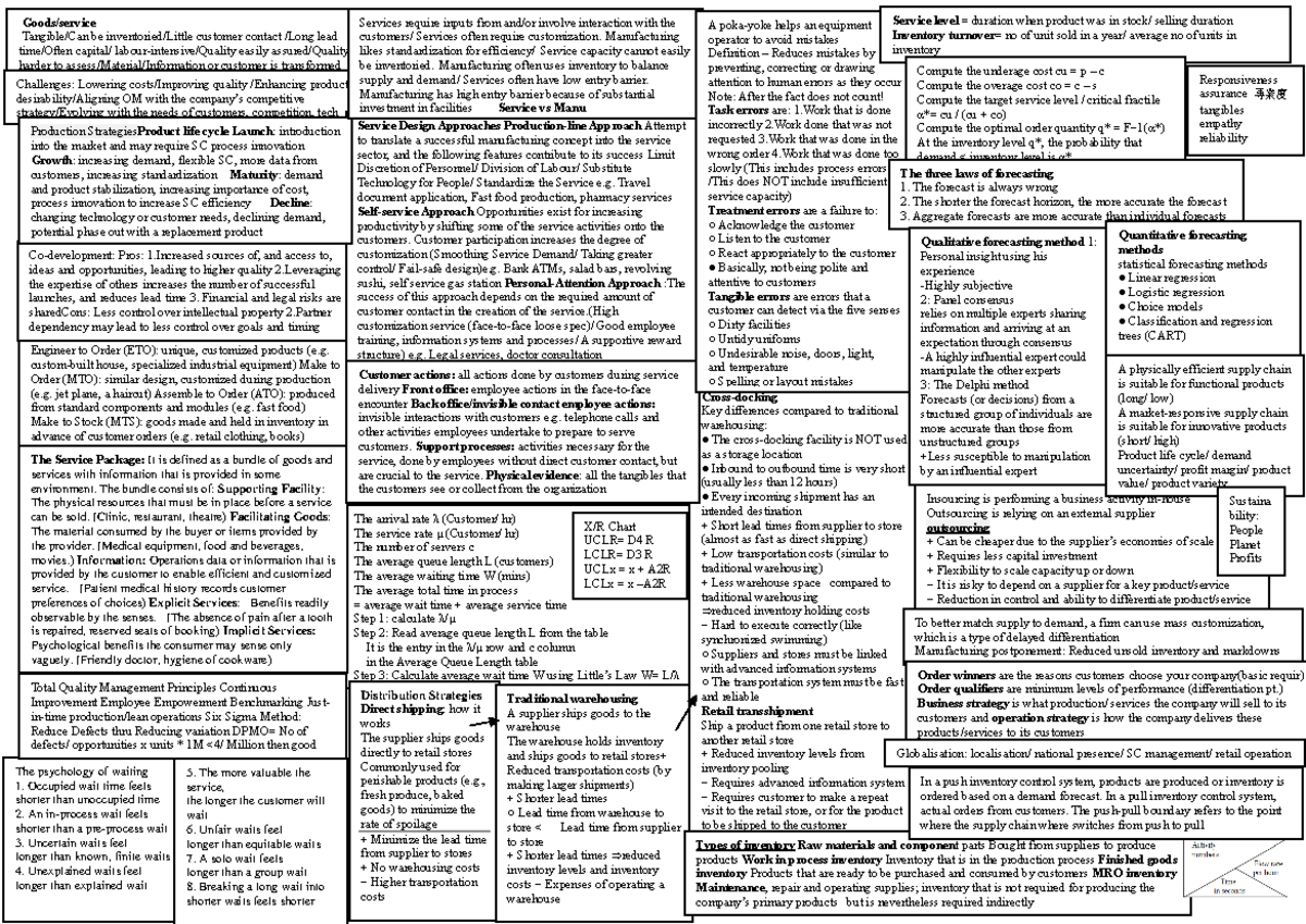 OM Cheat sheet - Operations management notes - Goods/service Tangible ...
