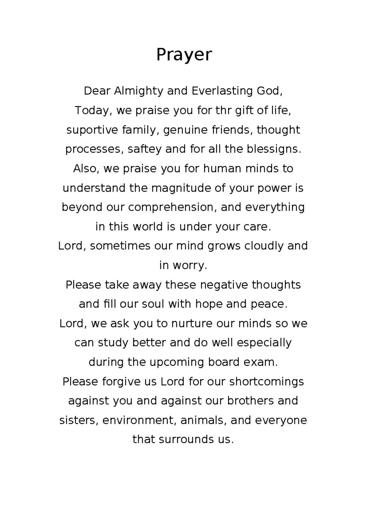 Prayer - Prayer Dear Almighty and Everlasting God, Today, we praise you ...