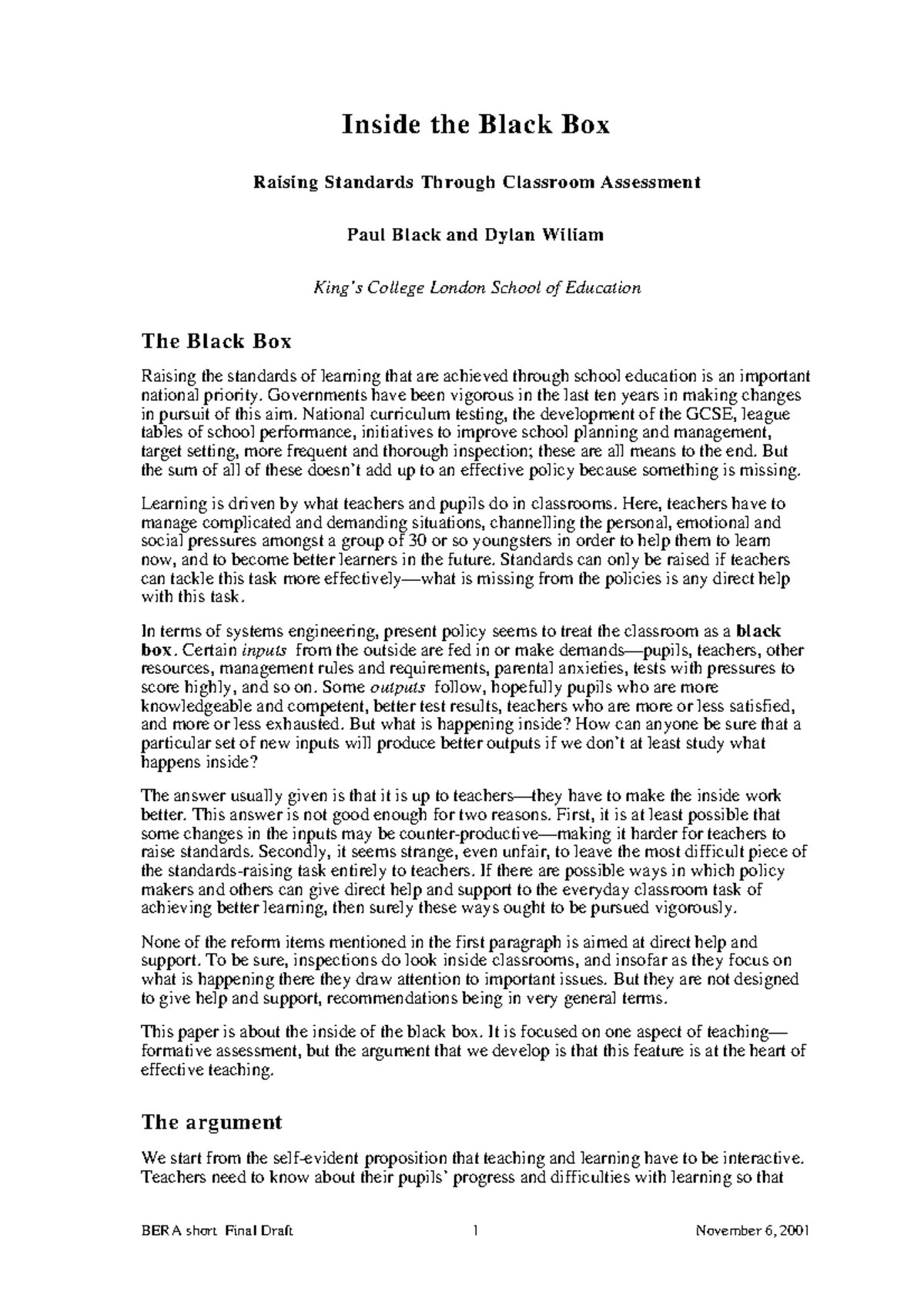 Blackbox-1 - Assessment in learning - Inside the Black Box Raising ...