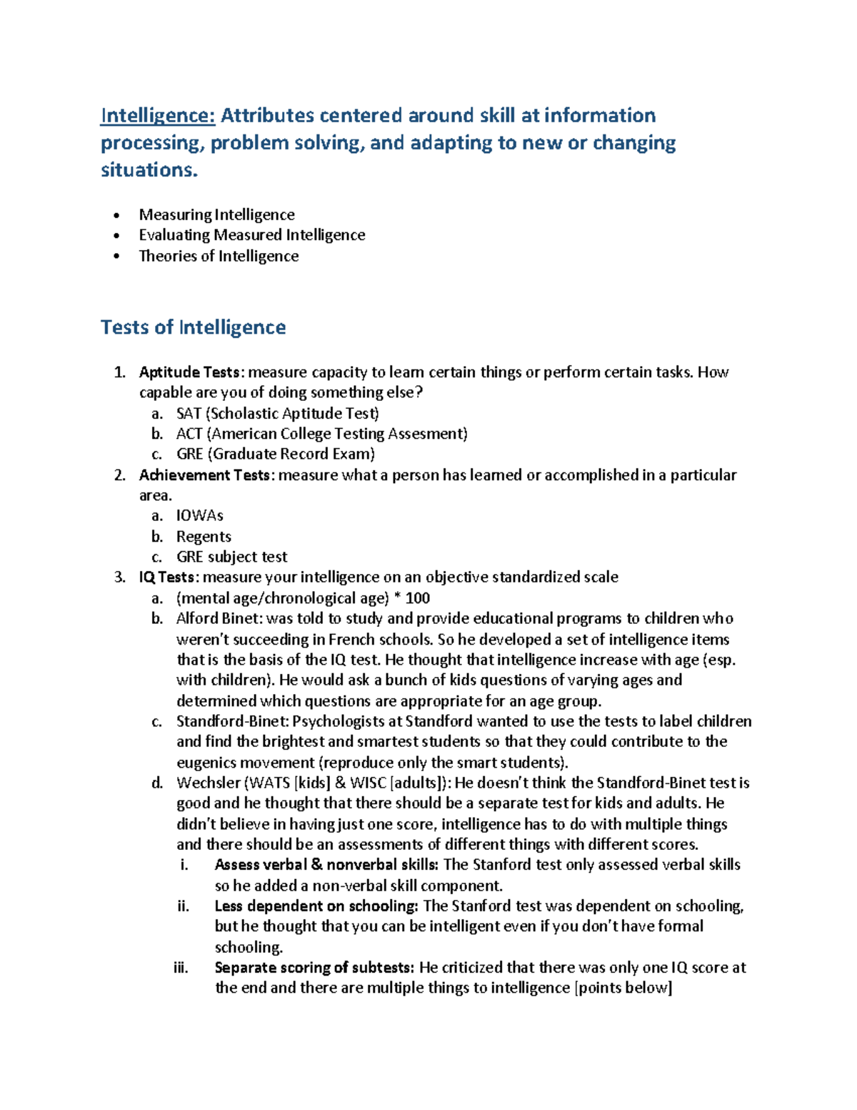 Intelligence - Course: Introduction to Psychology Instructor: Prof ...