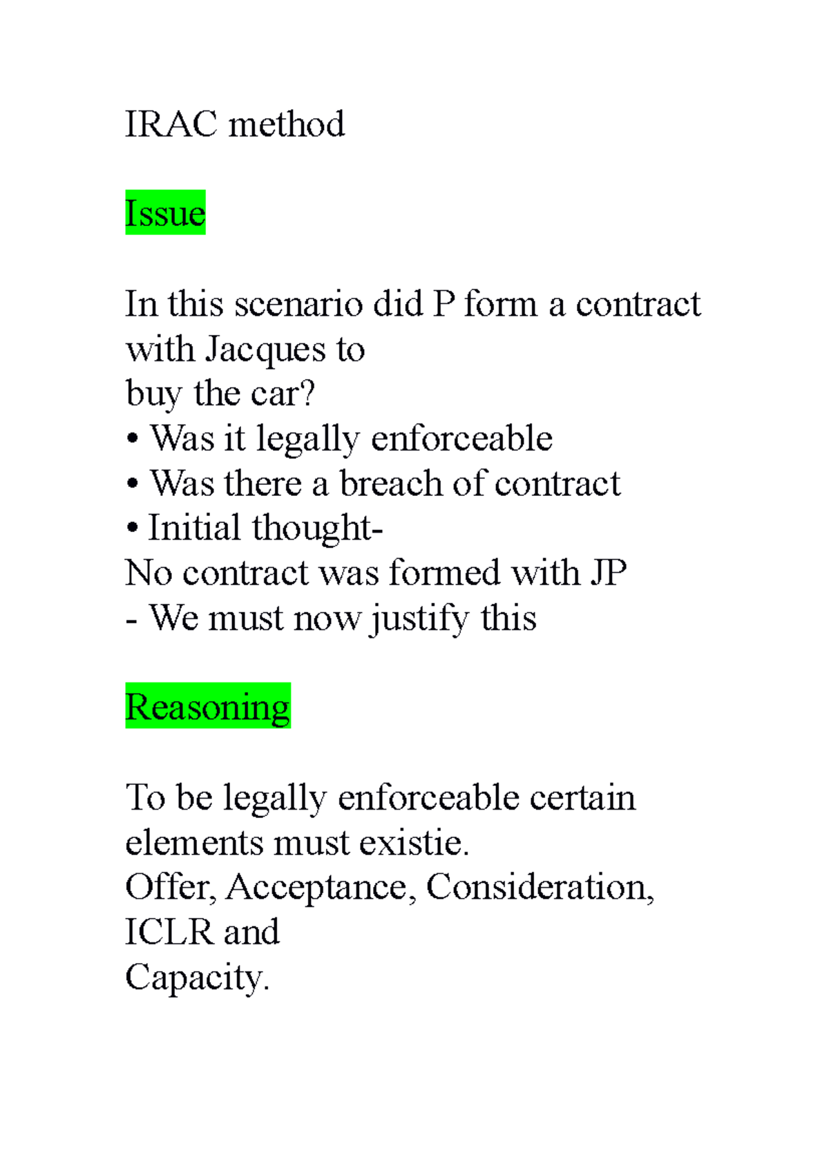 IN4004 Tutorial Week 5 Handout 2023 - IRAC method Issue In this ...