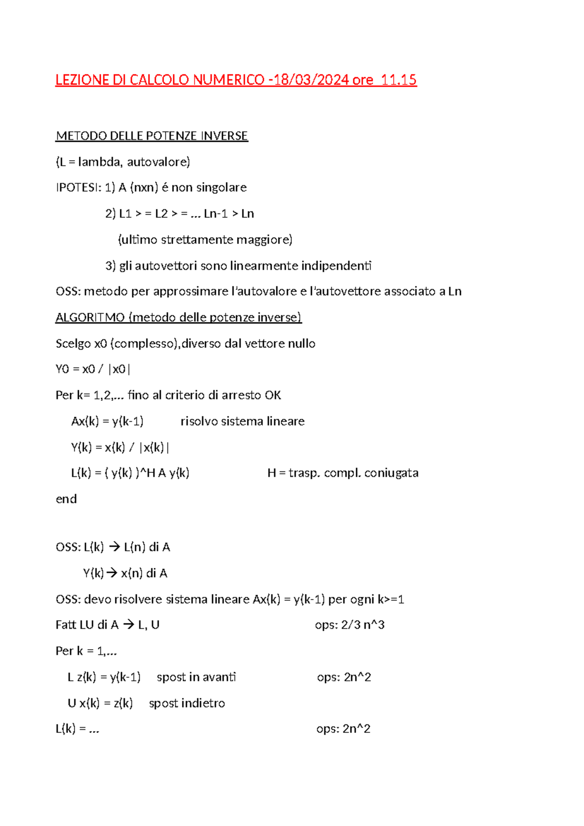Calcolo - metodo delle potenze inverse e metodo delle iterazioni QR ...
