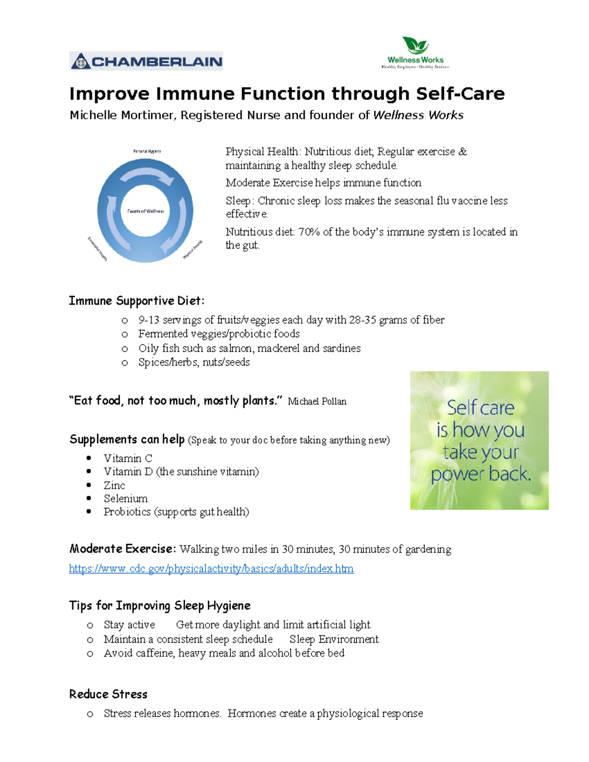 Improve Immune Function through Self handout - Improve Immune Function ...