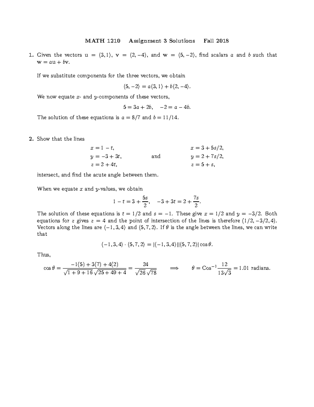 Assignment 3f18s - MATH 1210 Assignment 3 Solutions Fall 2018 Given the ...