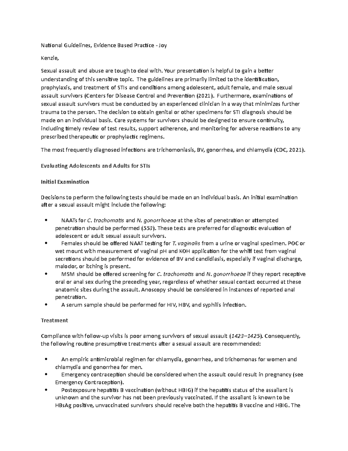 National Guidelines Sexual assault - National Guidelines, Evidence ...