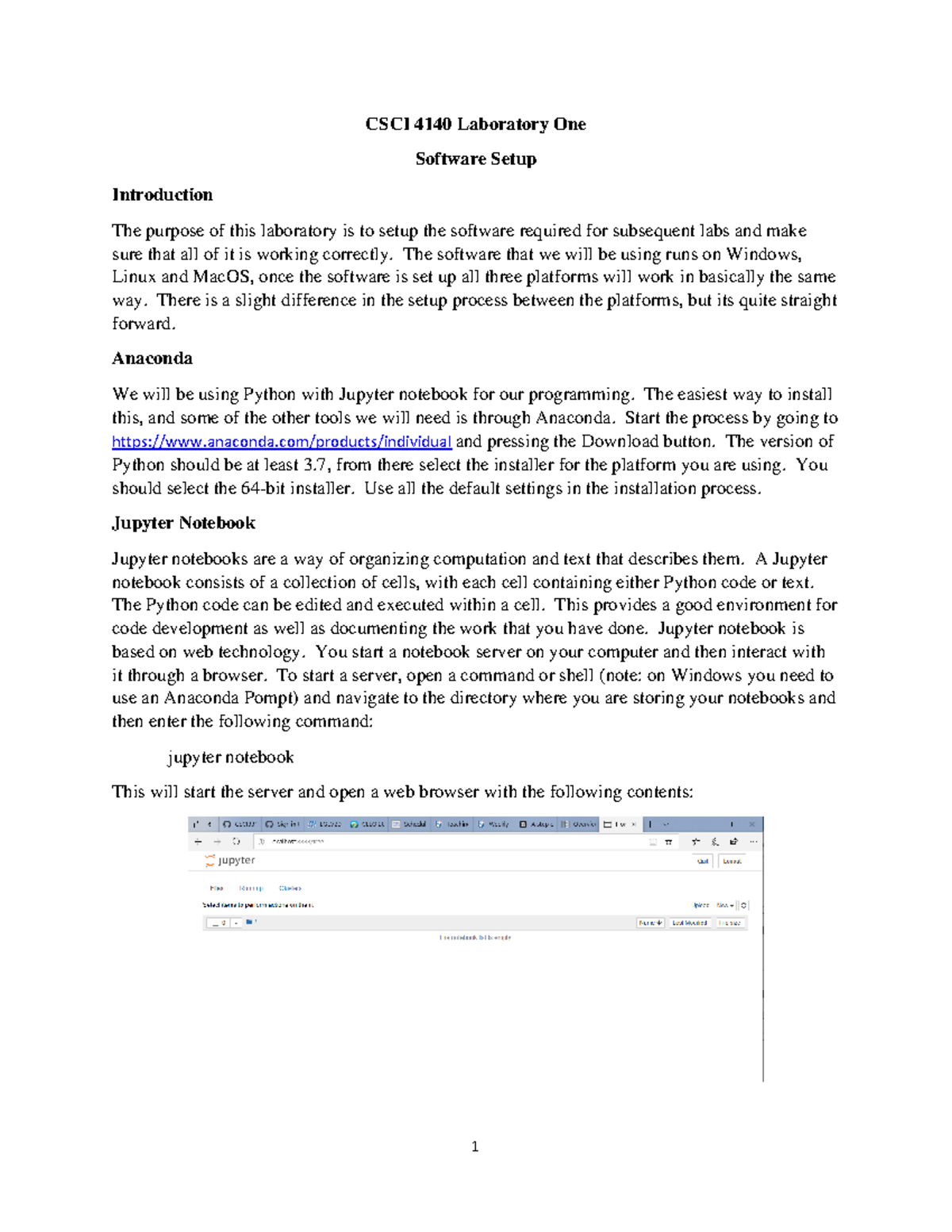 Laboratory One Description - CSCI 4140 Laboratory One Software Setup Introduction The purpose of ...