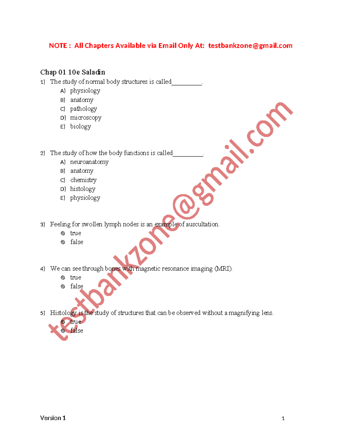 Solutions and Test Bank For Anatomy & Physiology The Unity of Form and ...