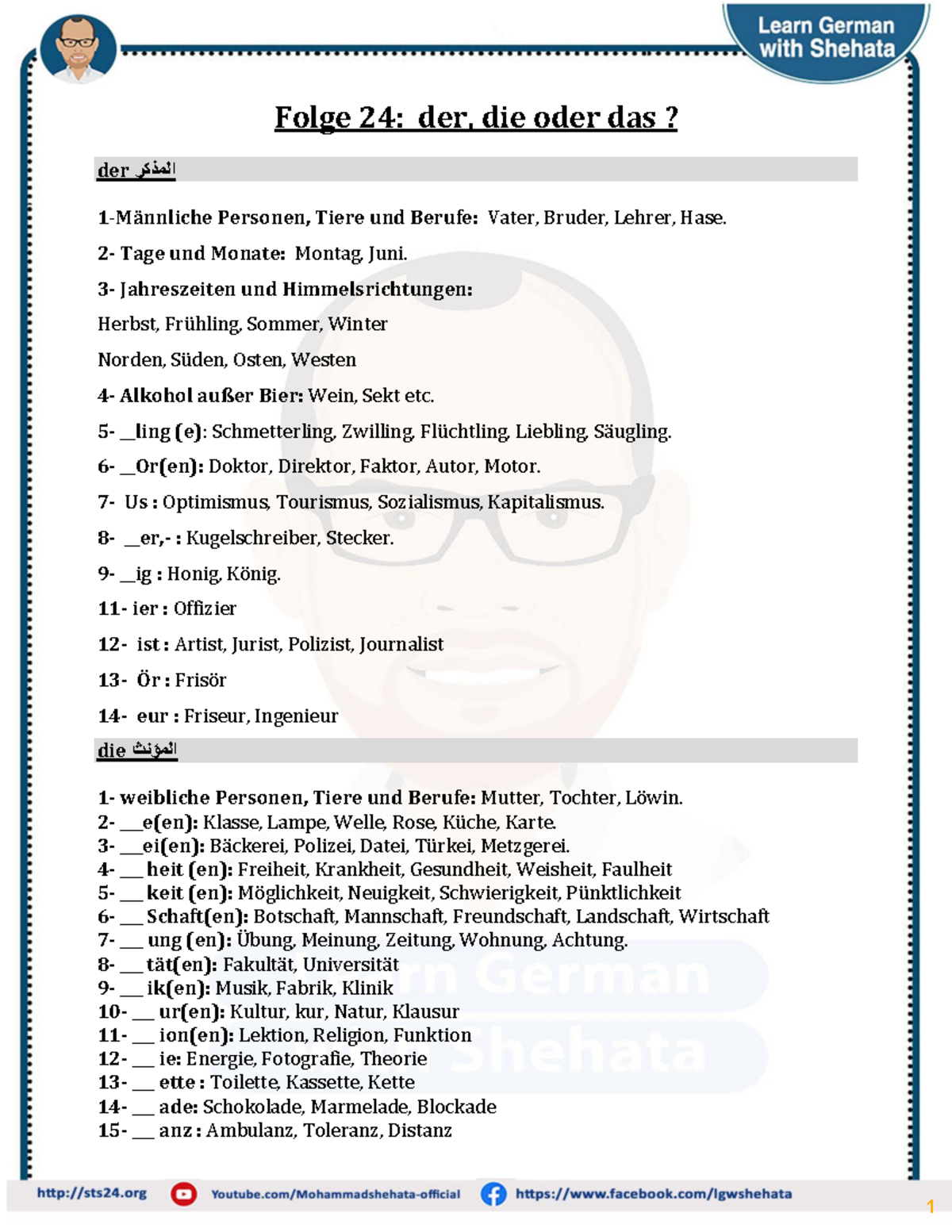 A1 Folge 24 der, die oder das - Folge 24: der, die oder das? der المذكر ...