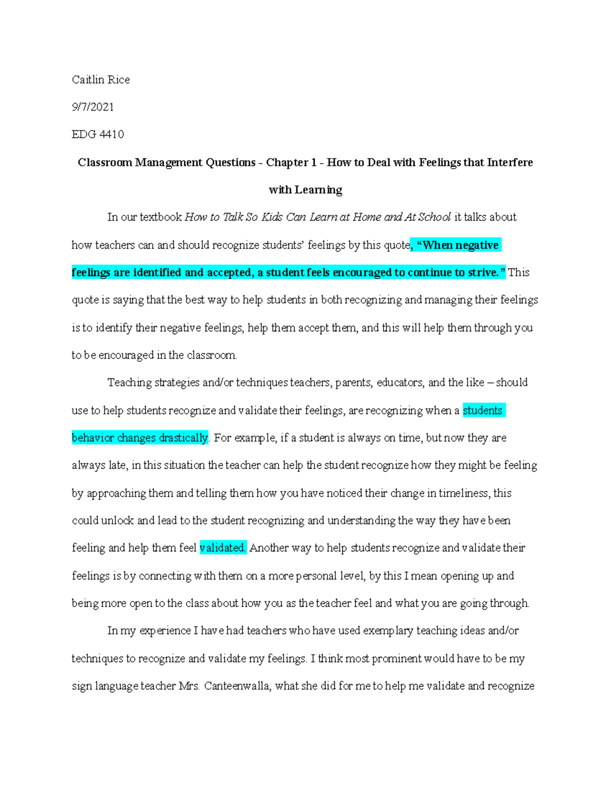 Classroom Management Questions - Chapter 1 - How To Deal with Feelings ...