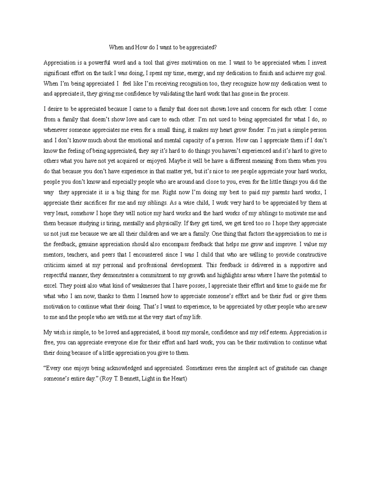 Appreciation Essay in HBO - When and How do I want to be appreciated ...