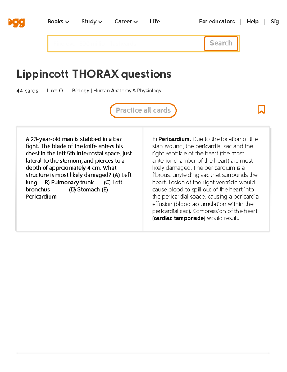 Lippincott Thorax questions Flashcards Chegg - 44 cards Luke O. Biology ...