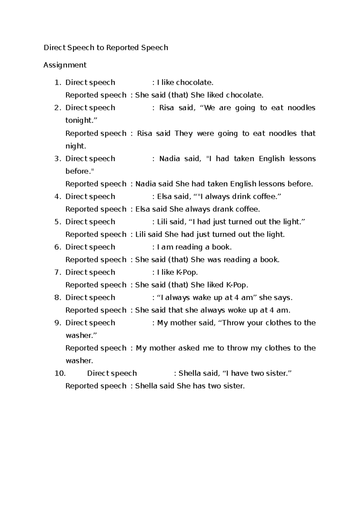 Direct Speech to Reported Speech - Direct Speech to Reported Speech ...