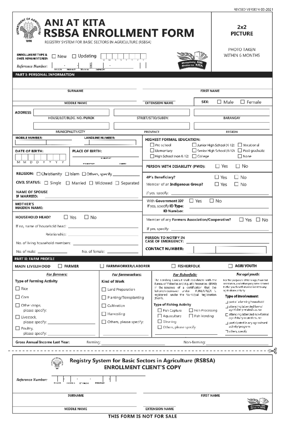 Rsbsa Enrollment-Form 032021 - Computer science - Studocu