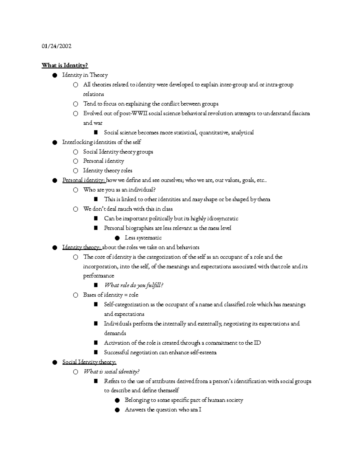 Intro to Identity - 01/24/ What is Identity? Identity in Theory All ...