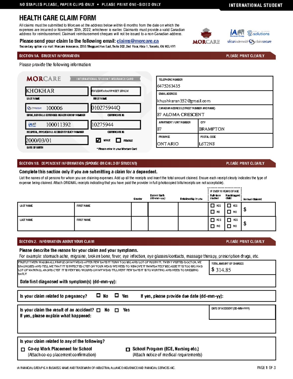 62796 a976e2f9- Fleming Health CARE Claim FORM - ####### IA FINANCIAL ...