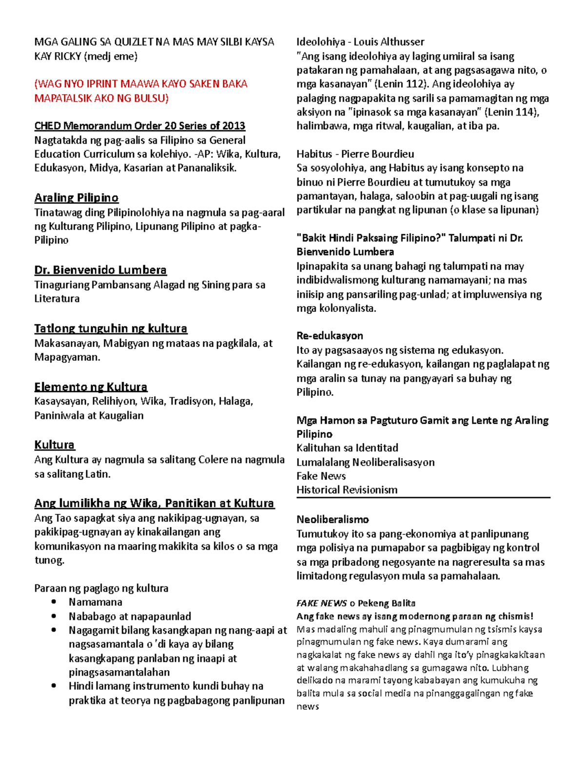 Reviewer-ARP - Sana ay makatulong - MGA GALING SA QUIZLET NA MAS MAY ...